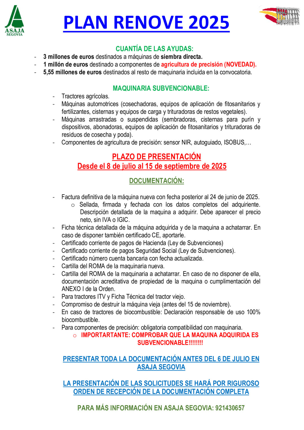 PLAN RENOVE 2025 - ASAJA Segovia